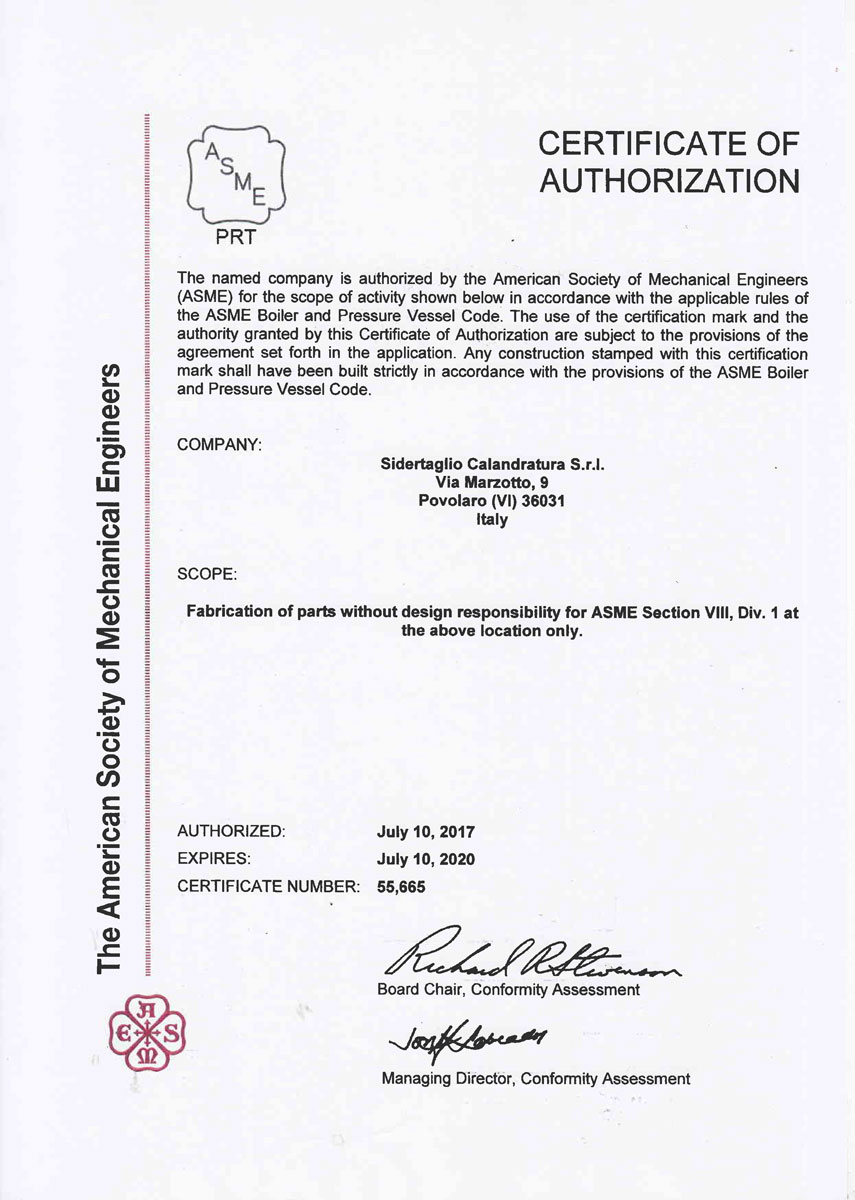 Certifications - Sidertaglio Calandrage